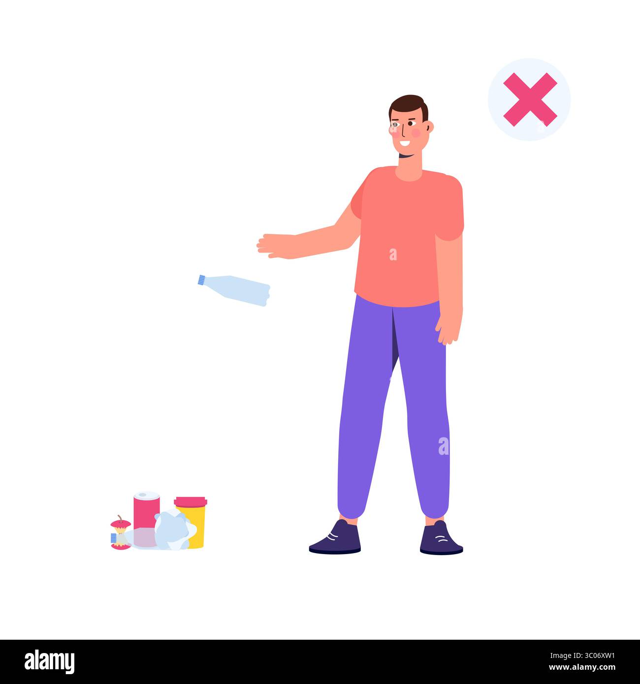 Littering behavior, wrong examples of throwing out garbage. Vector ...