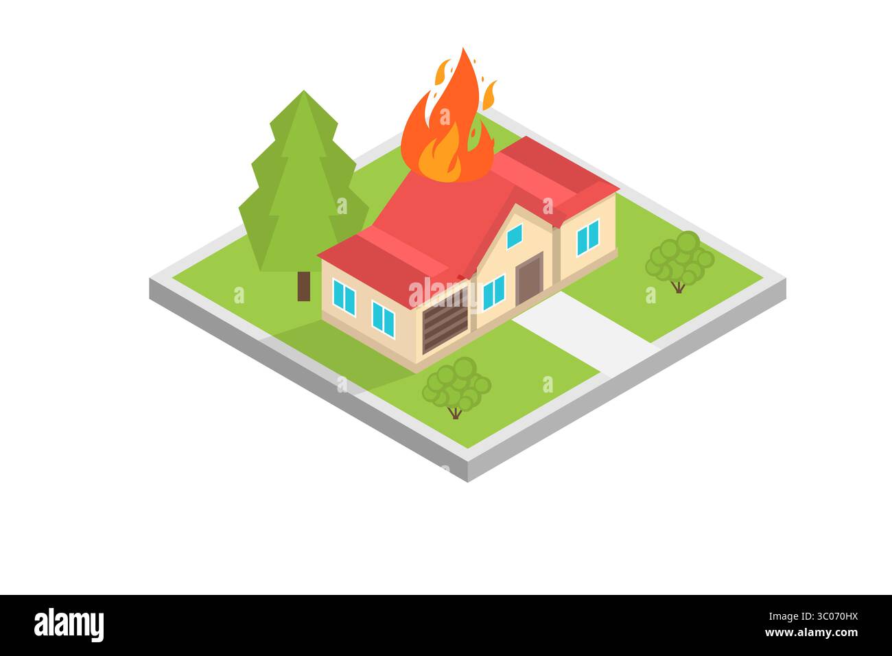 Fire in the house concept. Isometric vector illustration Stock Vector ...