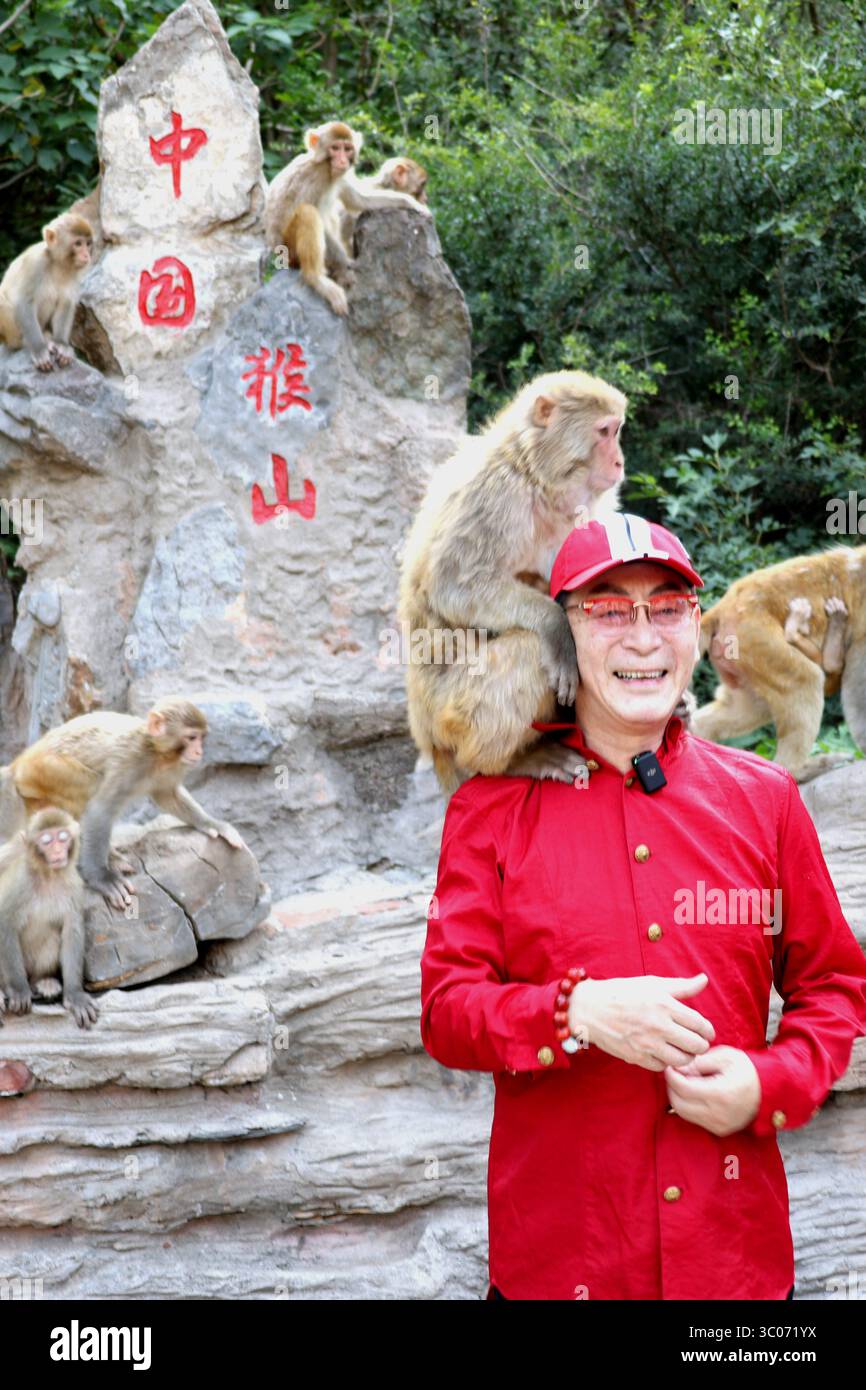 Chinese actor Liu Xiao Ling Tong visits a macaque reserve in Jiyuan ...