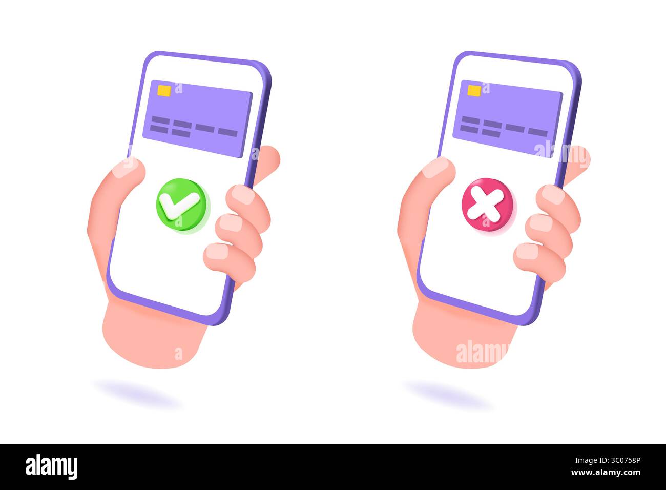 Payment error and approved concept. 3d realistic vector illustration ...