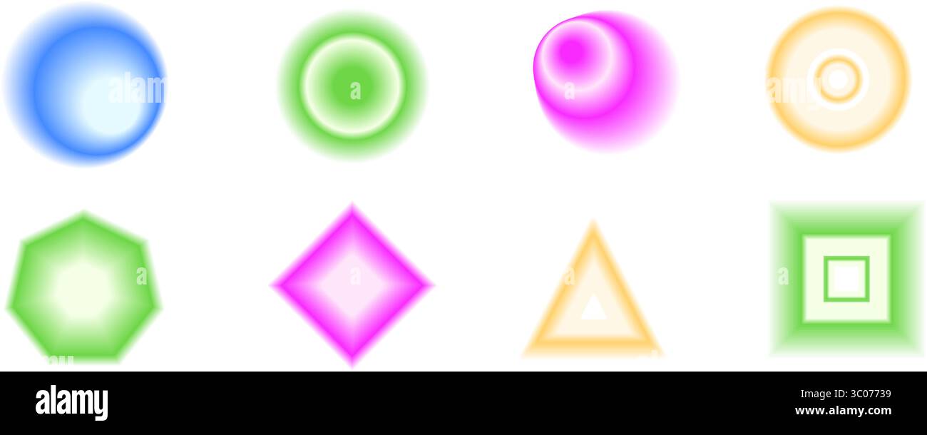 Blur gradient geometric shape set. Y2k retro circle with rectangles ...