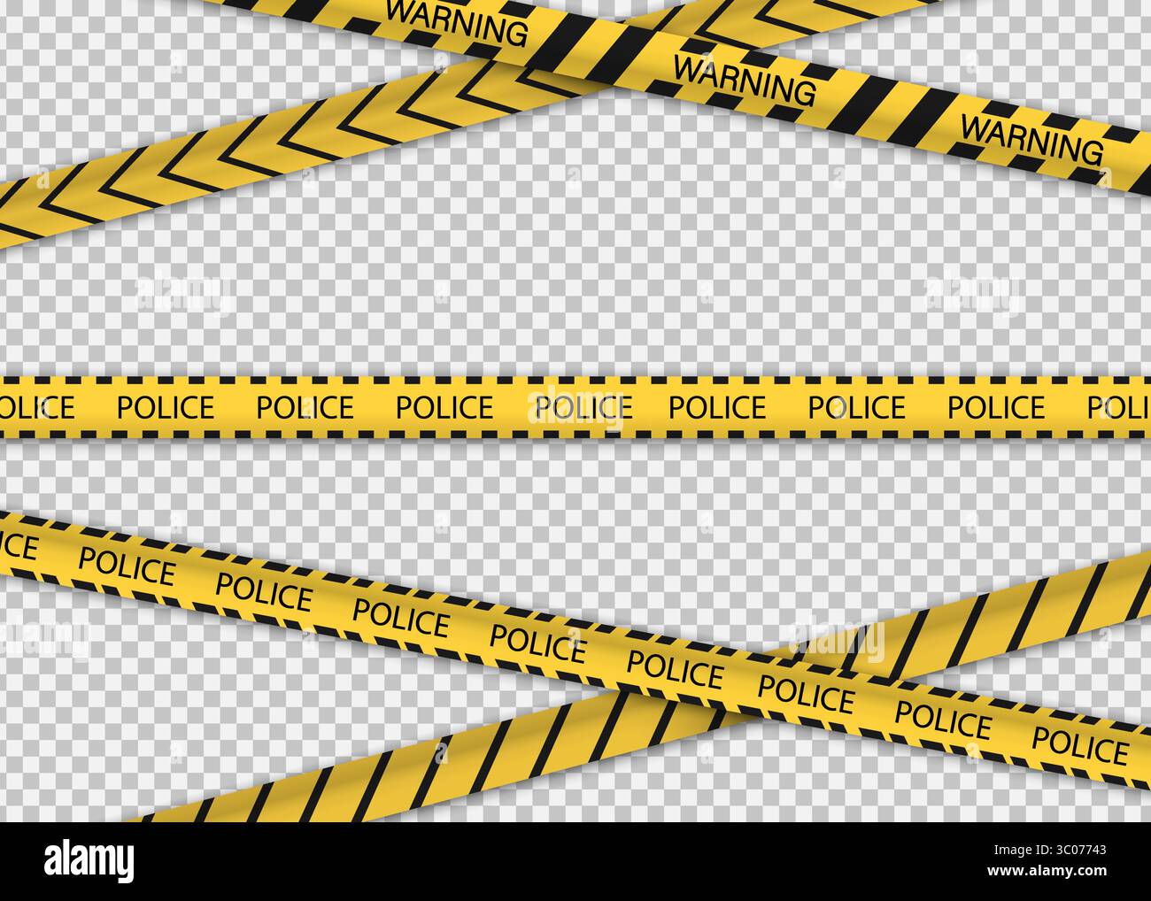 Realistic yellow police and warning tapes with black text and stripes ...