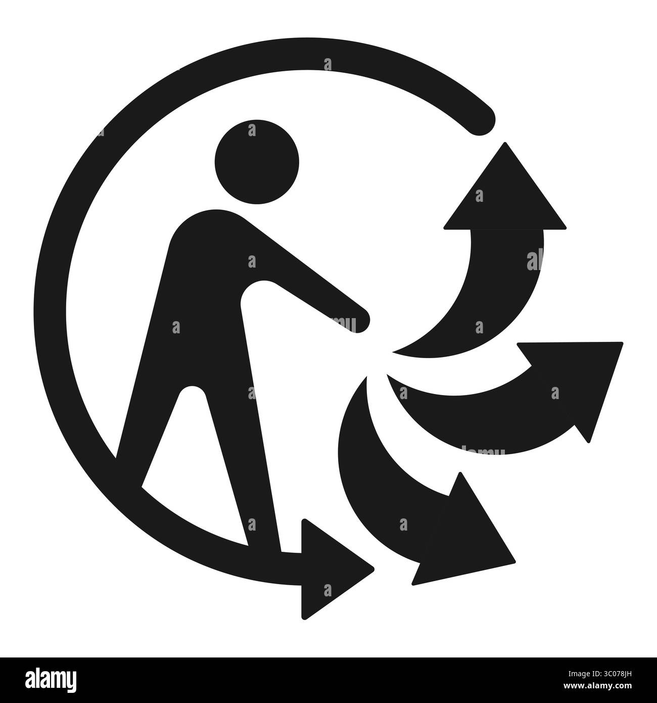 Eco-friendly vector icon showing a recycling symbol with a human figure ...