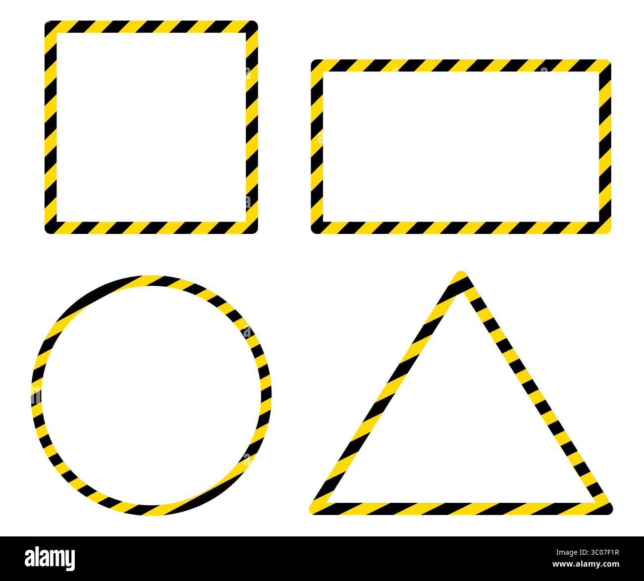 Collection of isolated caution tape frames in triangle, circle, square ...