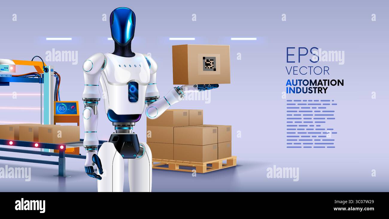 Humanoid anthropomorphic robot with artificial intelligence or AI works ...