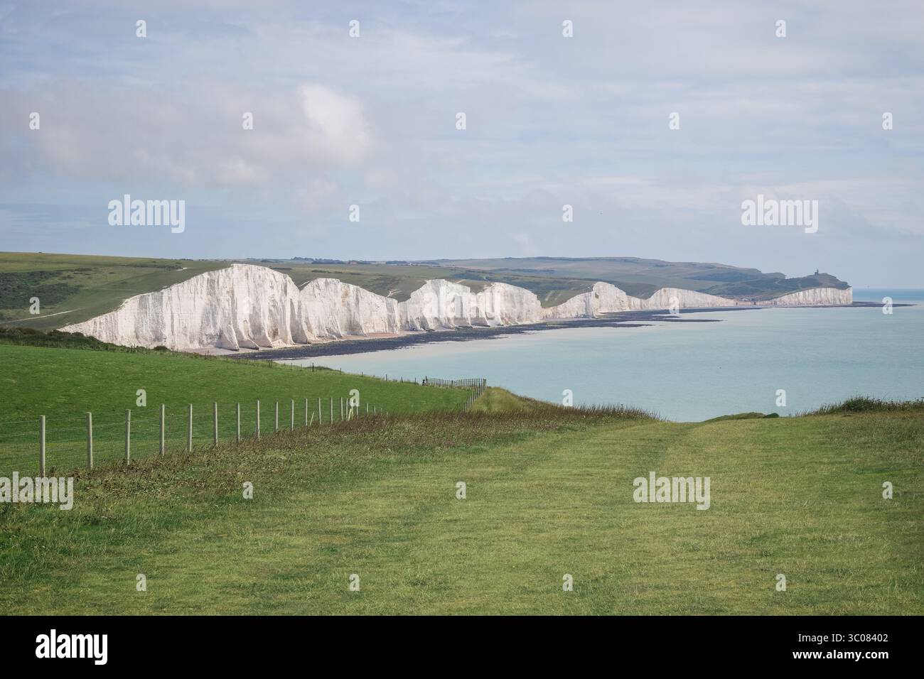 Beautiful coastline with Seven Sisters chalk cliffs, Eastbourne, East Sussex, England, UK Stock ...
