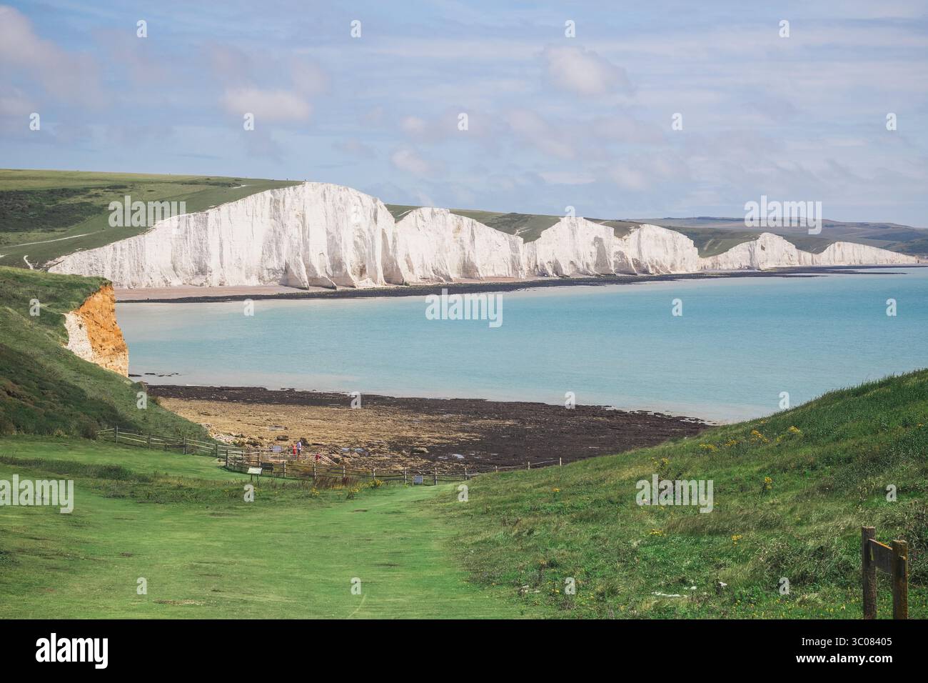 Beautiful coastline with Seven Sisters chalk cliffs, Eastbourne, East Sussex, England, UK Stock ...