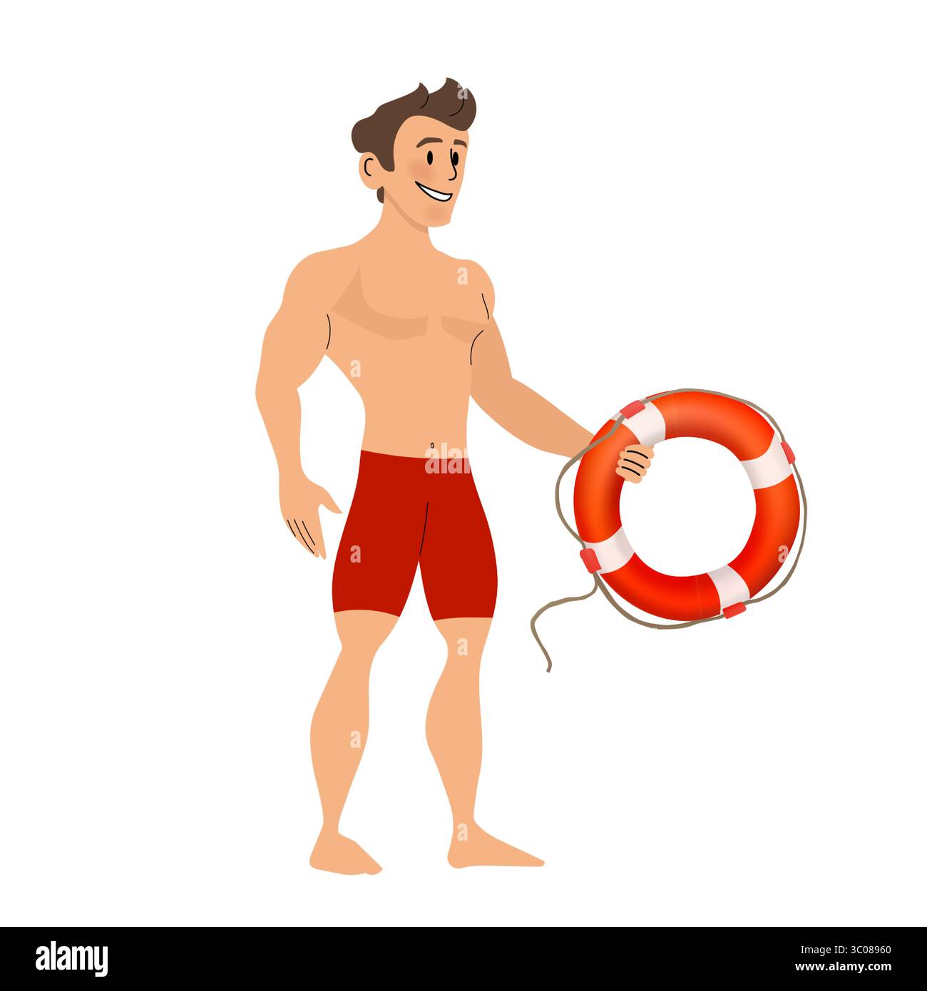 Lifeguard holding lifebuoy, ensuring beach safety Stock Vector Image ...