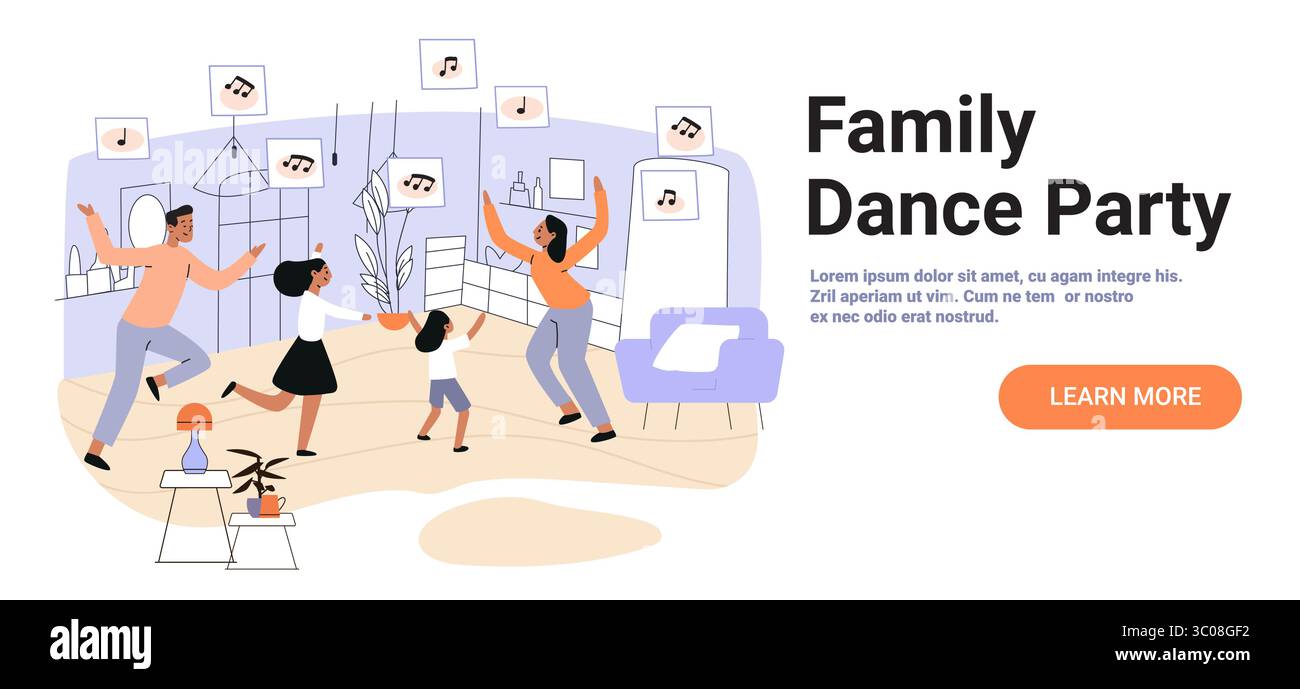 Family dance party living room celebration parents children dancing ...