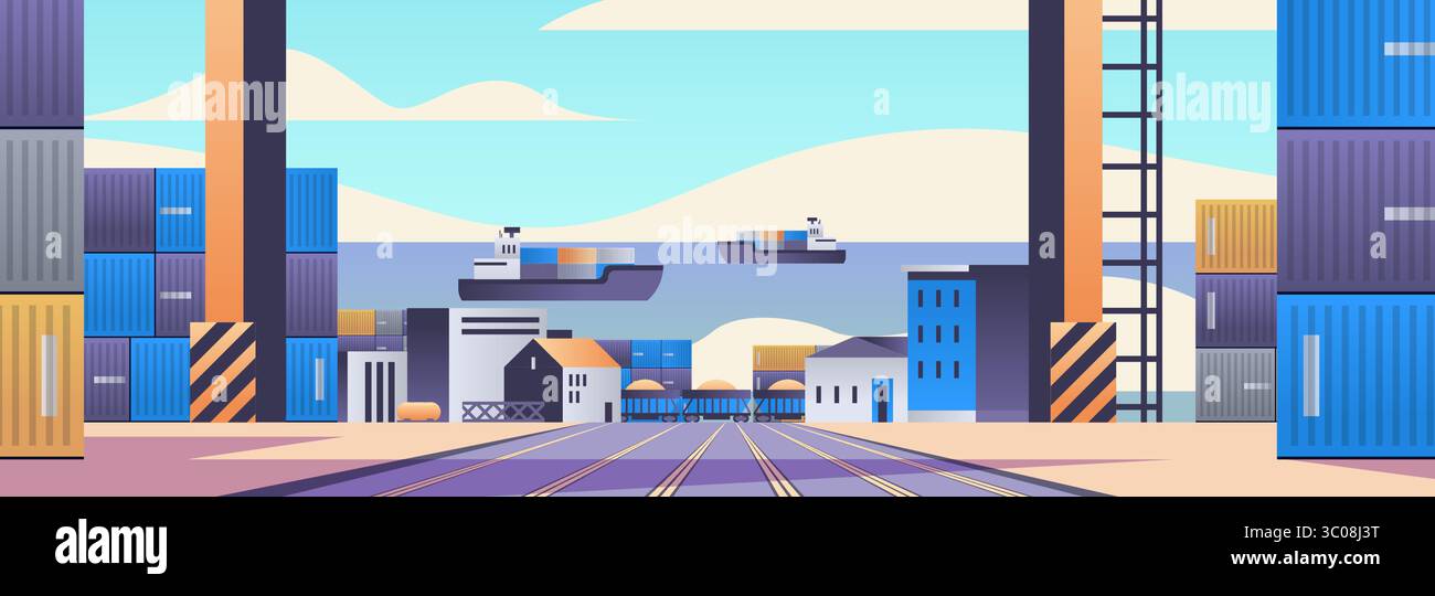 Stacked ships containers Stock Vector Images - Alamy