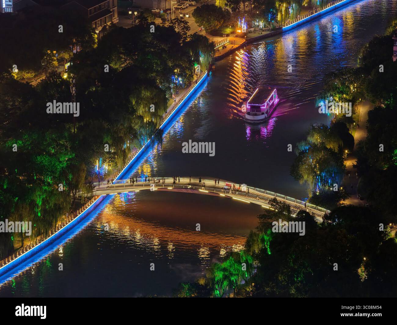 Aerial photo shows the night view of Yangzhou Ancient Canal in Yangzhou ...
