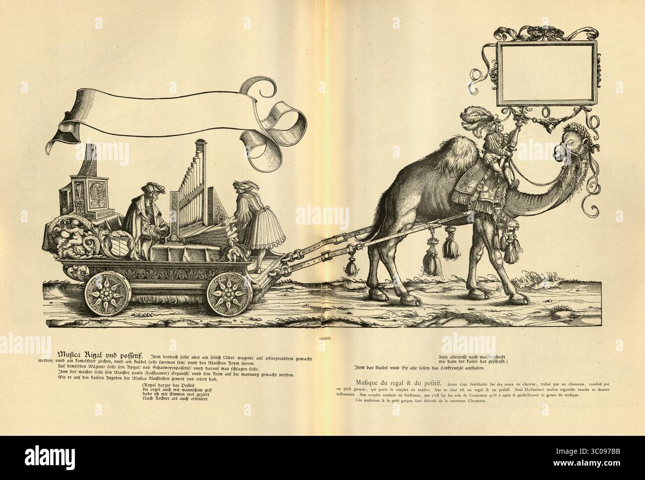 Renaissance art, Musicians playing pipe organ pulled by a camel, Parade ...