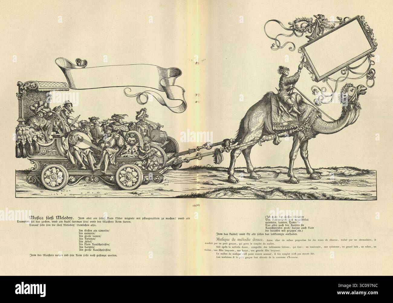 Renaissance art, Musicians playing muisc on float pulled by a camel ...