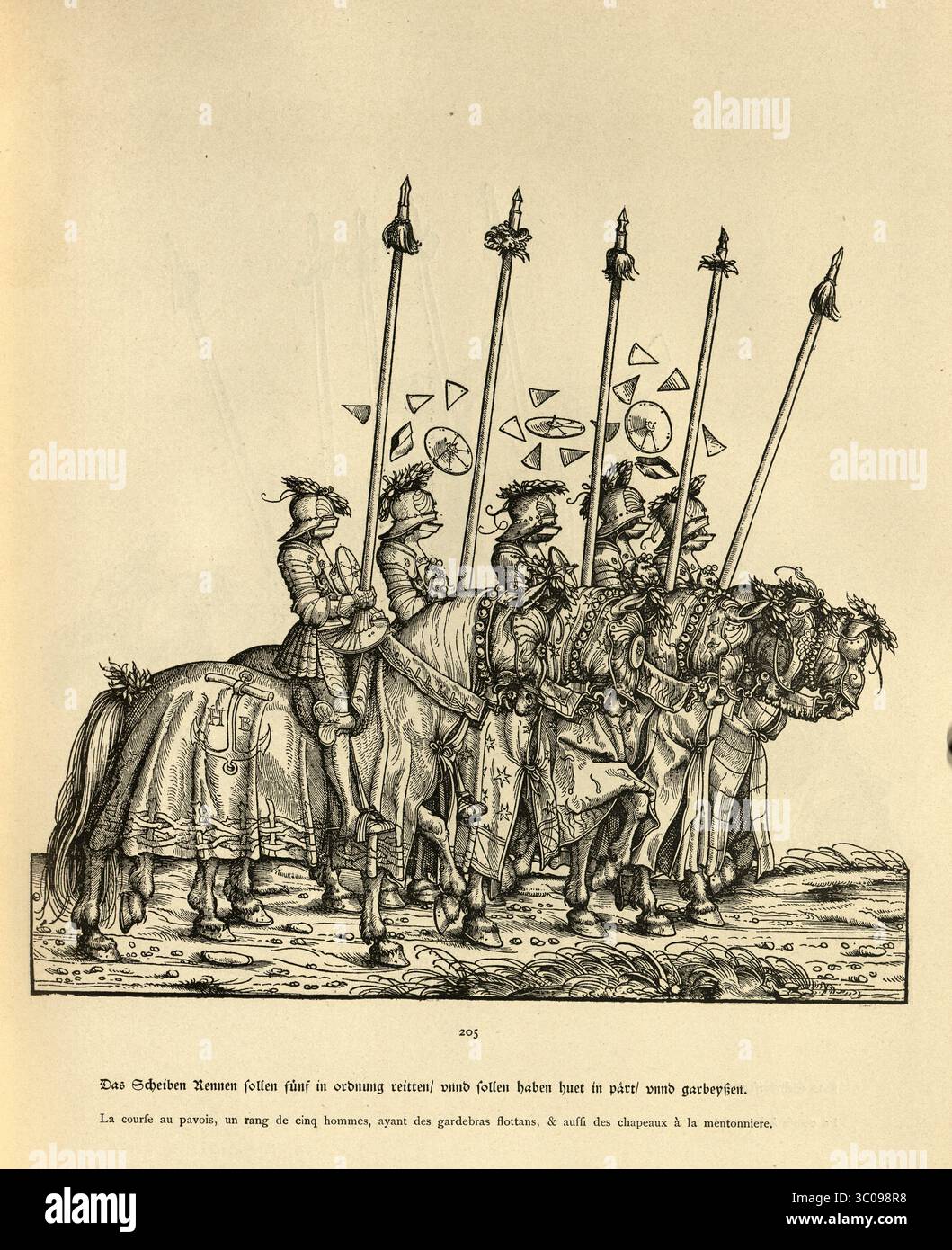 Renaissance art, late medieval knights in armour, carrying lances ...