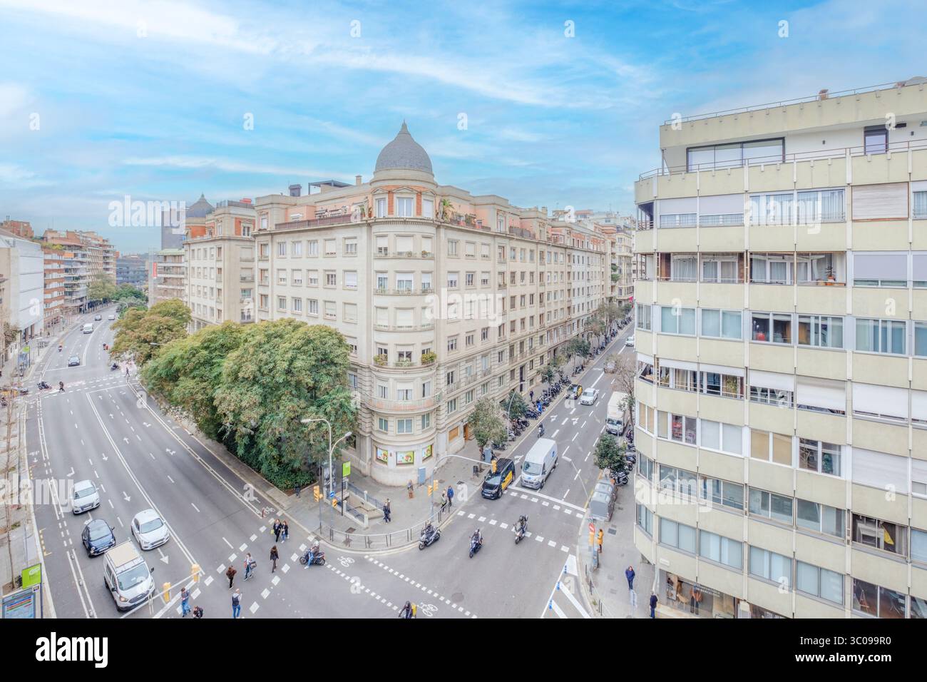 Elevated View Of Via Augusta Street In Barcelona City. Urban Landscape ...
