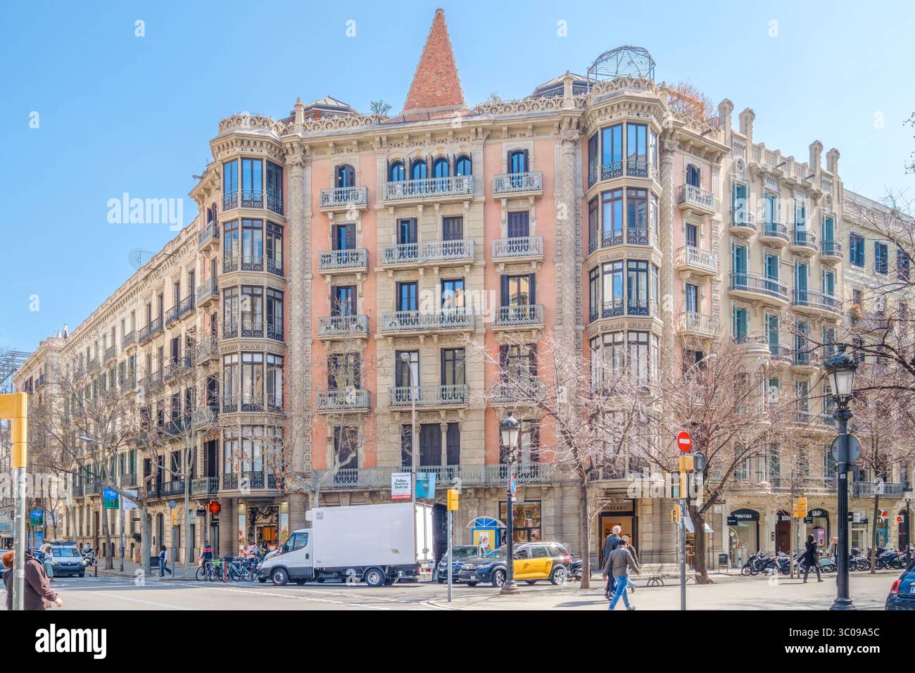 Ornate Corner Building In Barcelona City Center. Classic Architecture ...