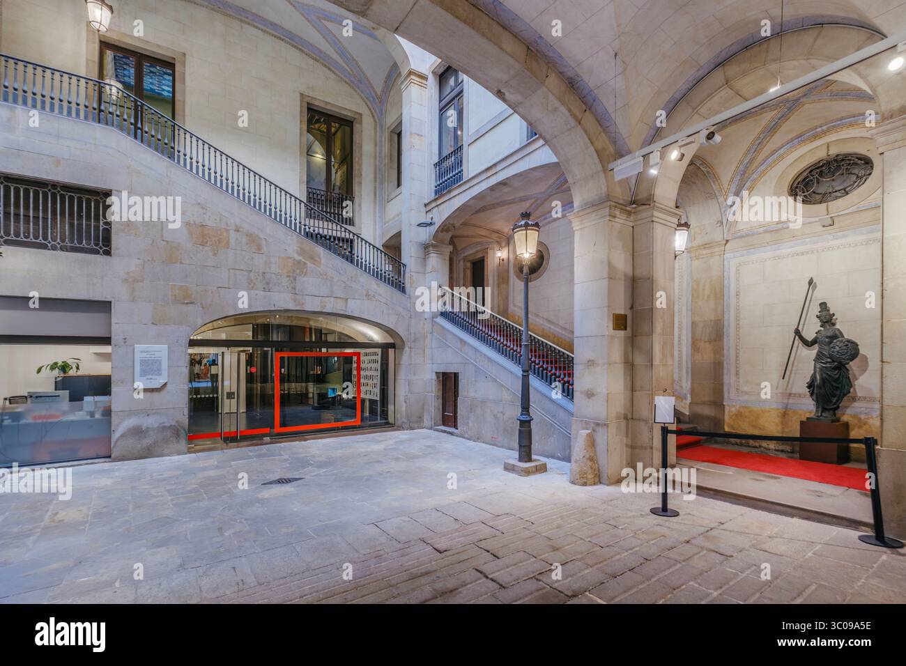 Grand Entrance Of Ateneu Barcelones With Arches And Stone Staircases ...