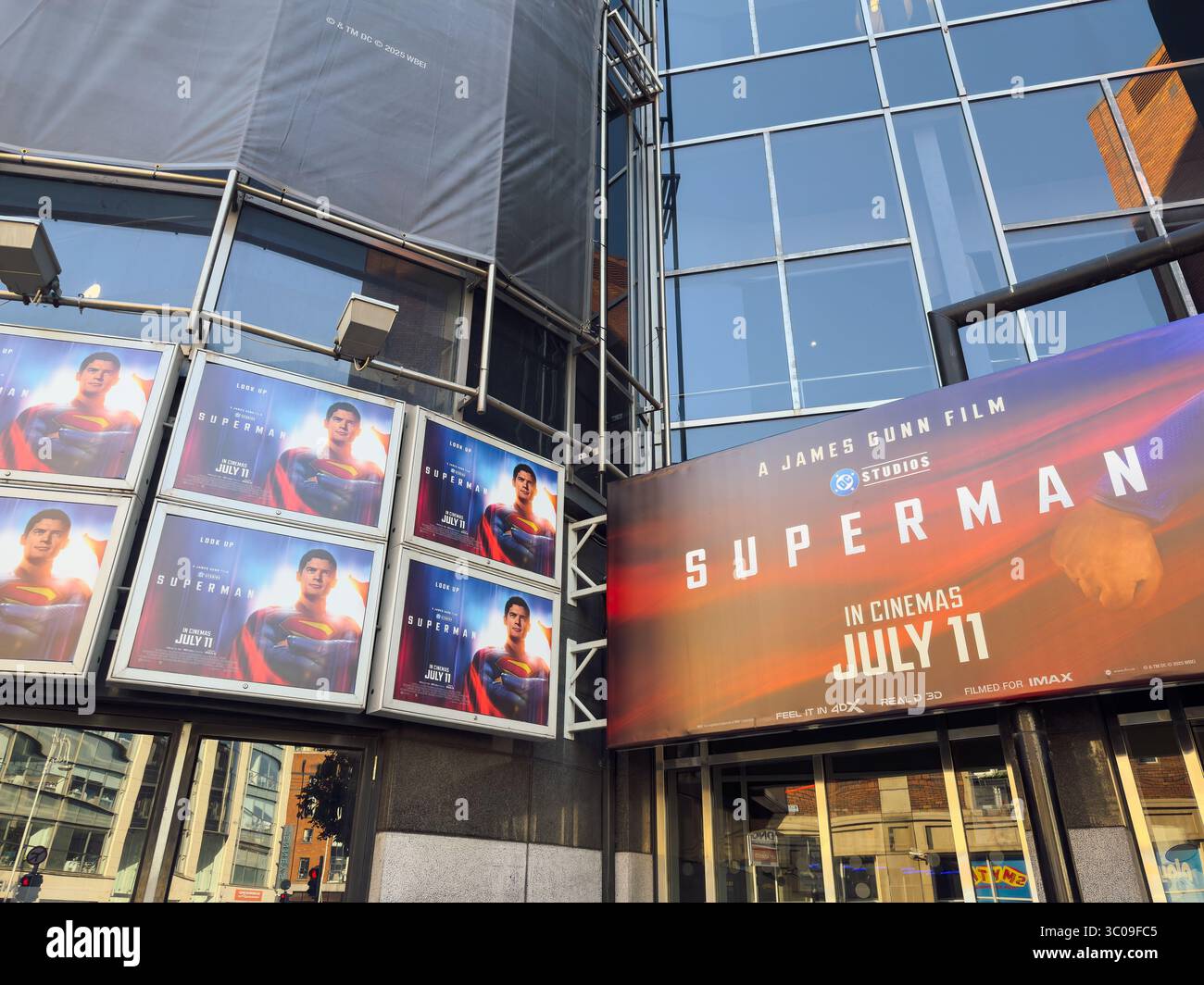 Dublin, Ireland - July 12 2025: A large banner featuring Superman is ...