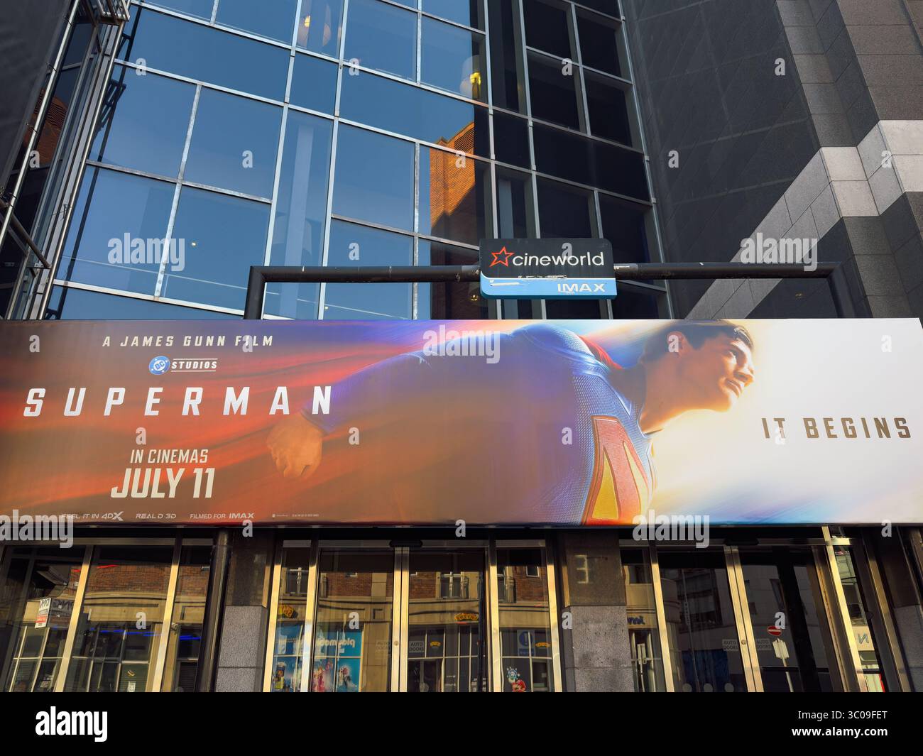 Dublin, Ireland - July 12 2025: A large banner featuring Superman is ...