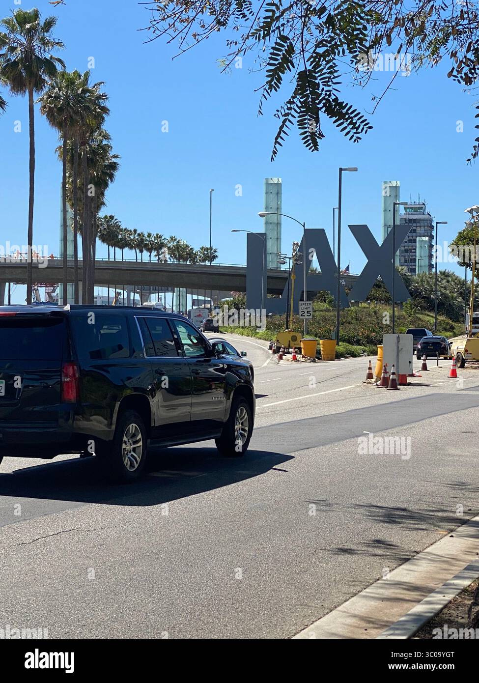 Entrance sign for Los Angeles International Airport (LAX), showing the ...