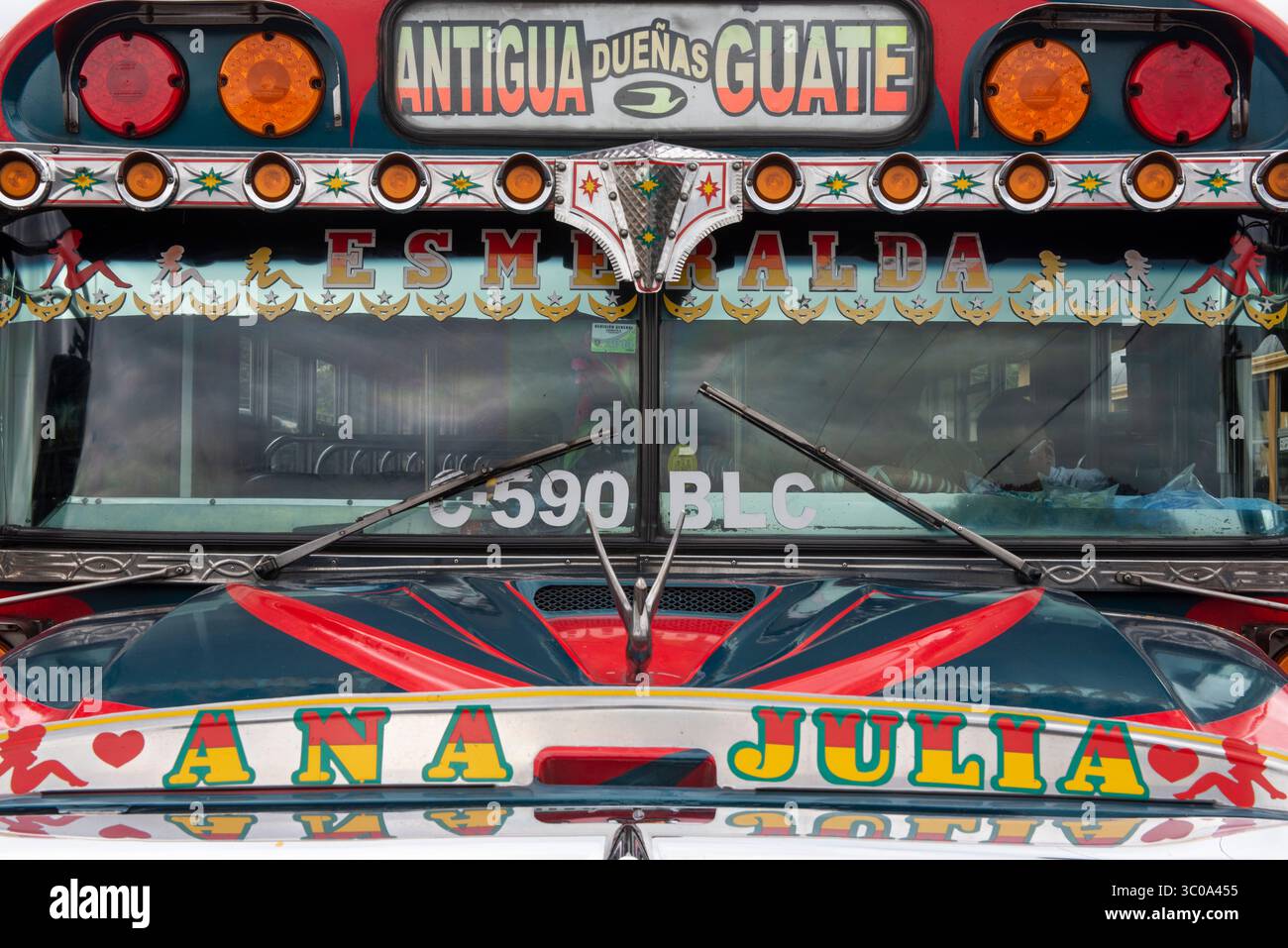 Colorful front of a traditional bus in Guatemala Stock Photo - Alamy