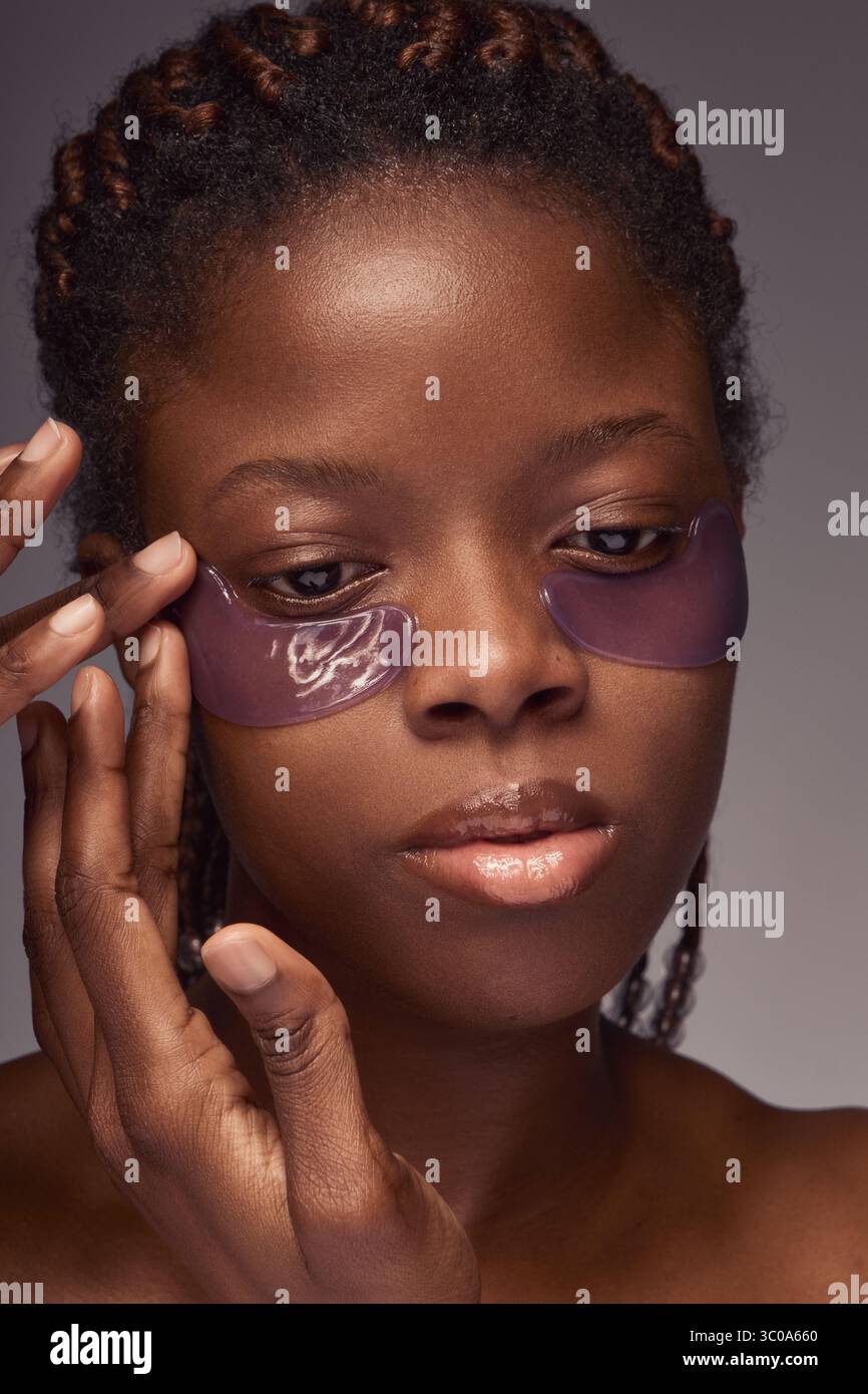 Black woman, beauty and skincare, pout and lips and aesthetic cosmetics ...