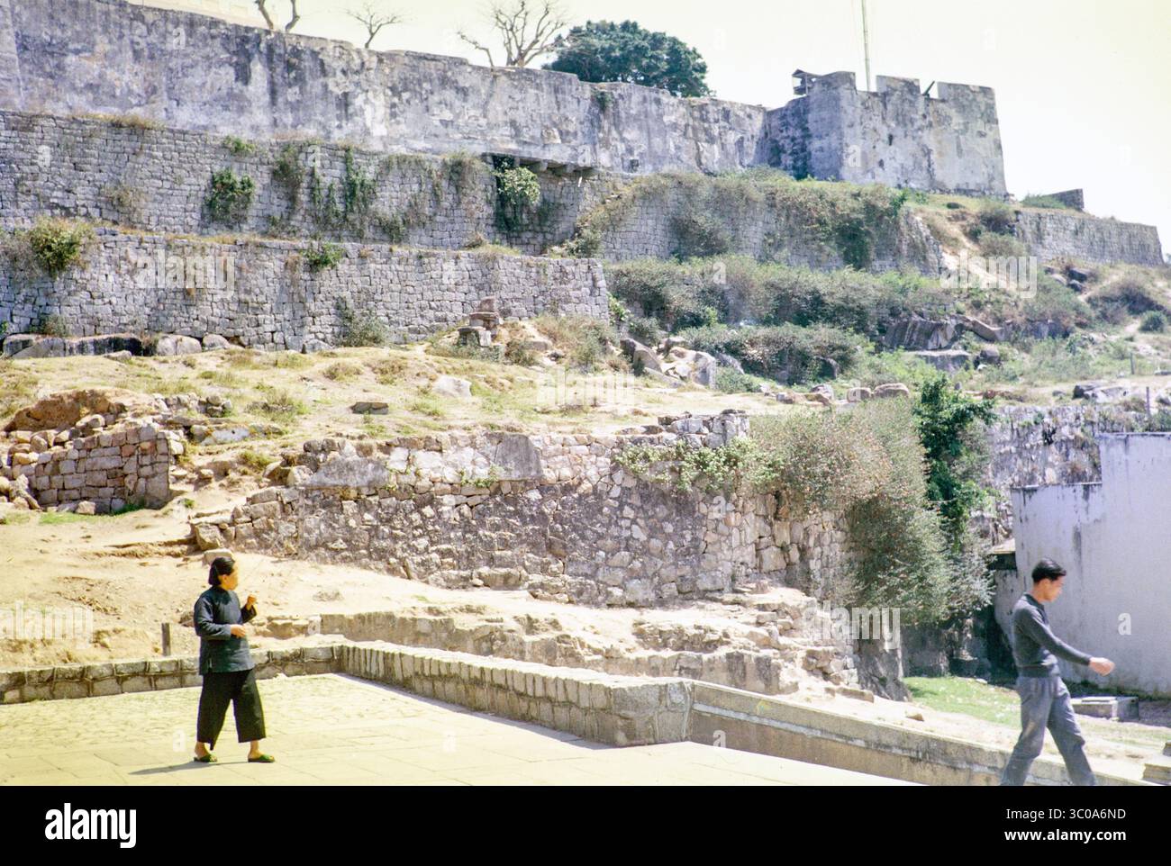 Walls of Portuguese fortress, Monte Fort, Fortaleza do Monte, Macau ...