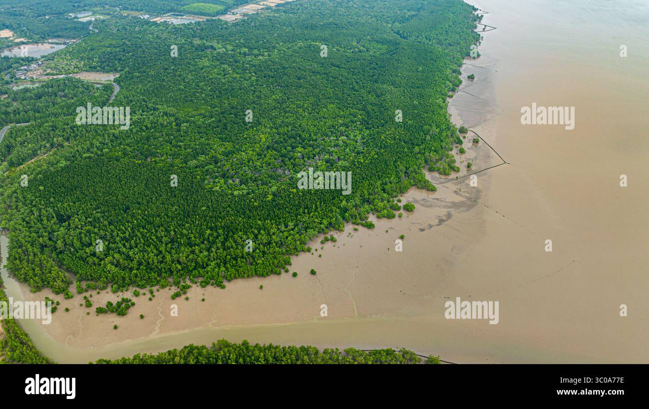 Aerial view Shallow Sea with Small Islets and Tidal Flats. A vast ...
