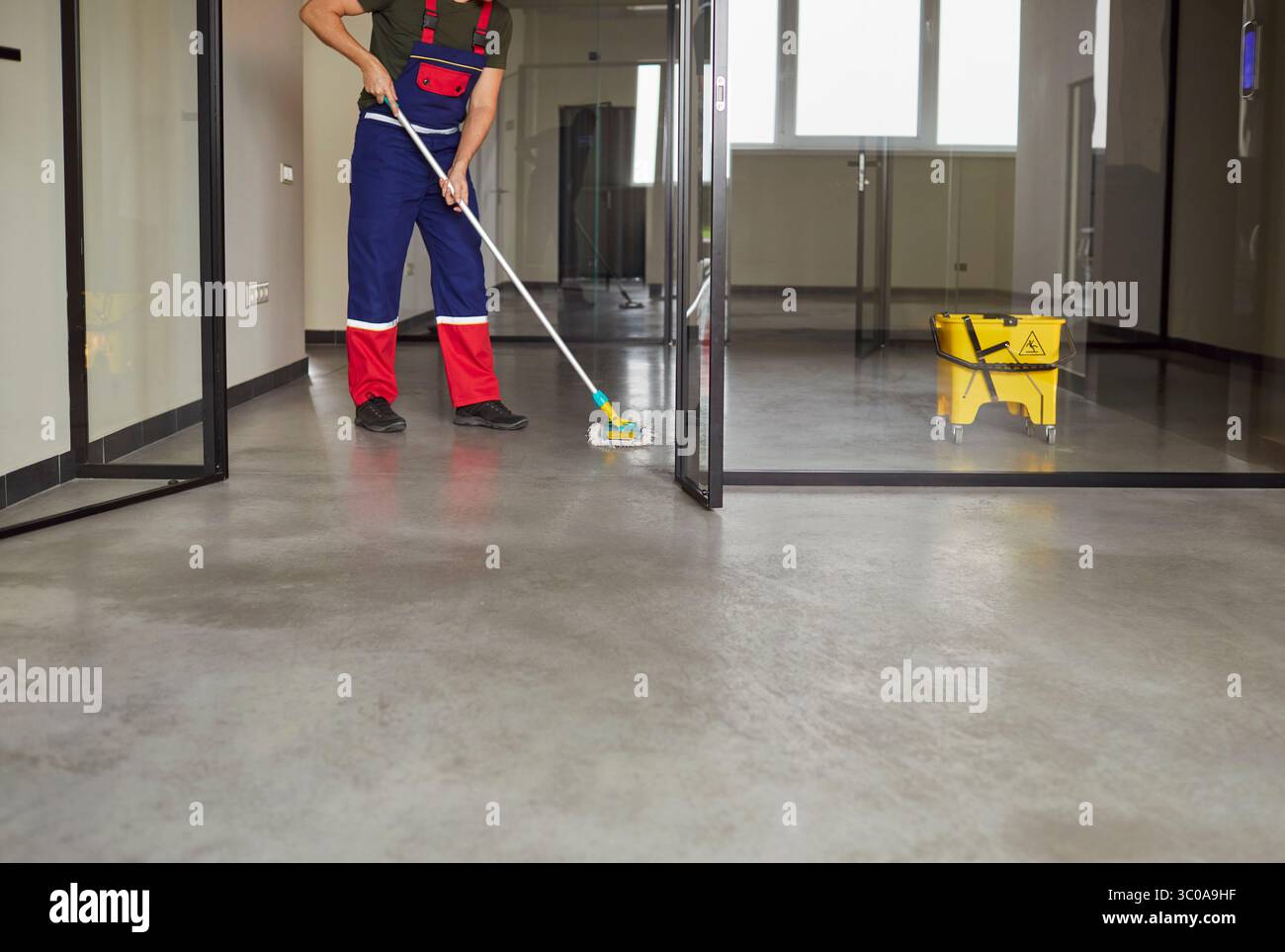 Janitor mop washing, janitorial worker cleaning service industry ...