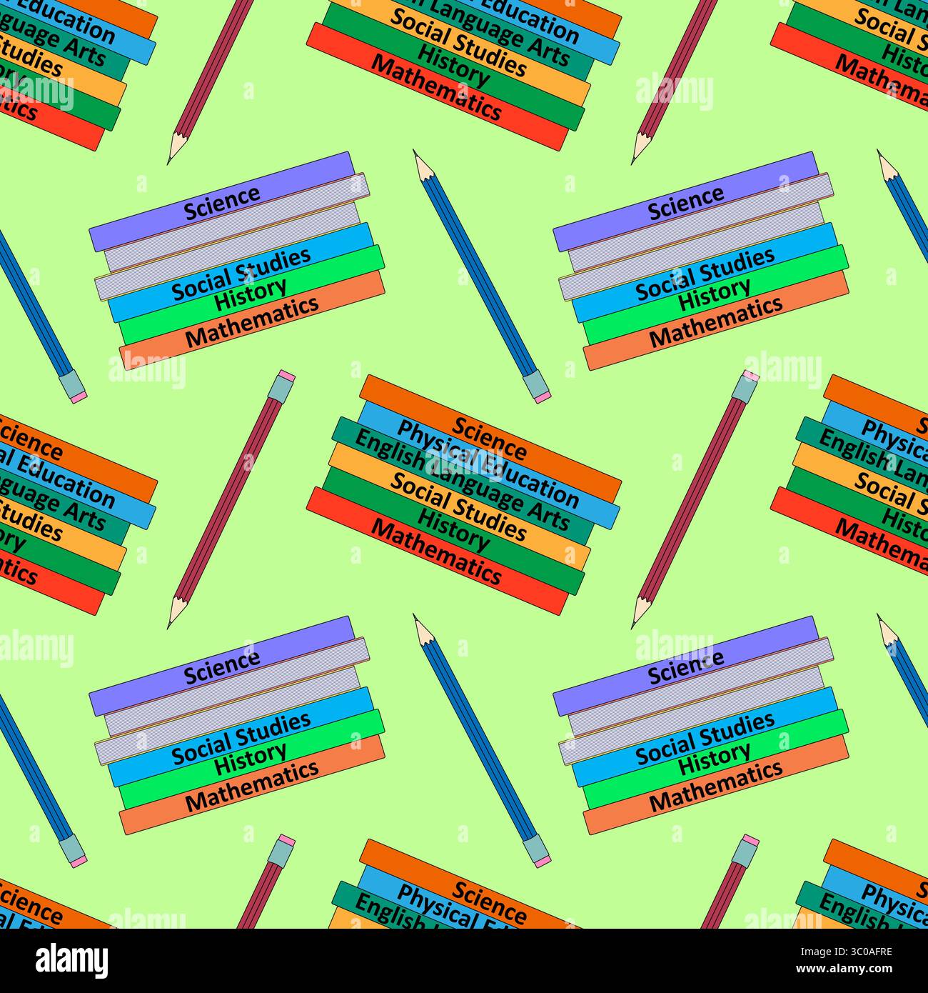 Seamless pattern with colorful flat subject book and pencil vector ...