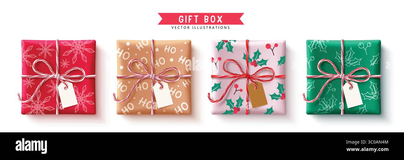 Printed Gift Boxes Vector Set Design. Colorful Printed Gift Boxes for ...
