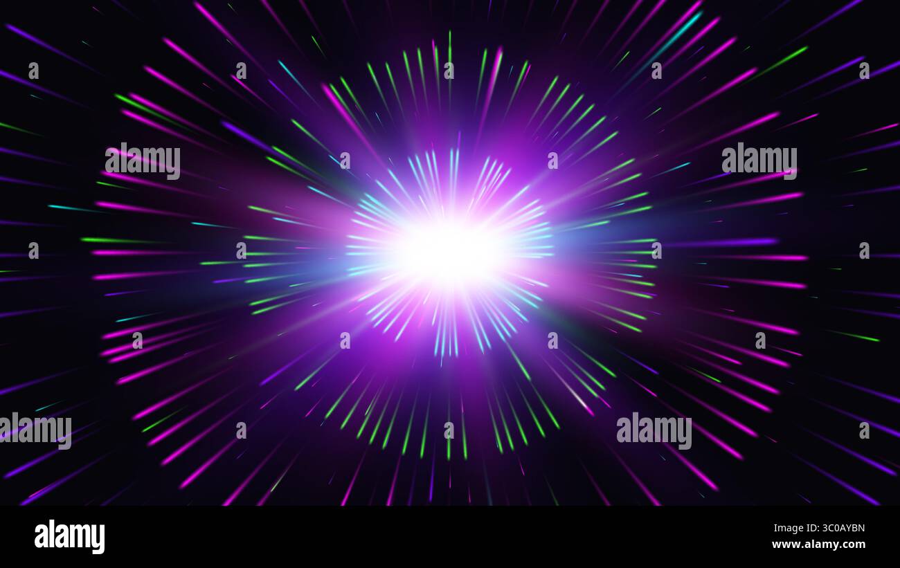 Neon Light Burst with Radial Rays on Dark Background. Abstract Vector ...