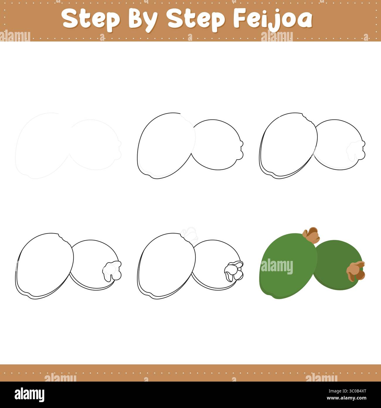 Step By Step Drawing Lime For Kids. Feijoa Food Drawing Tutorial On How ...