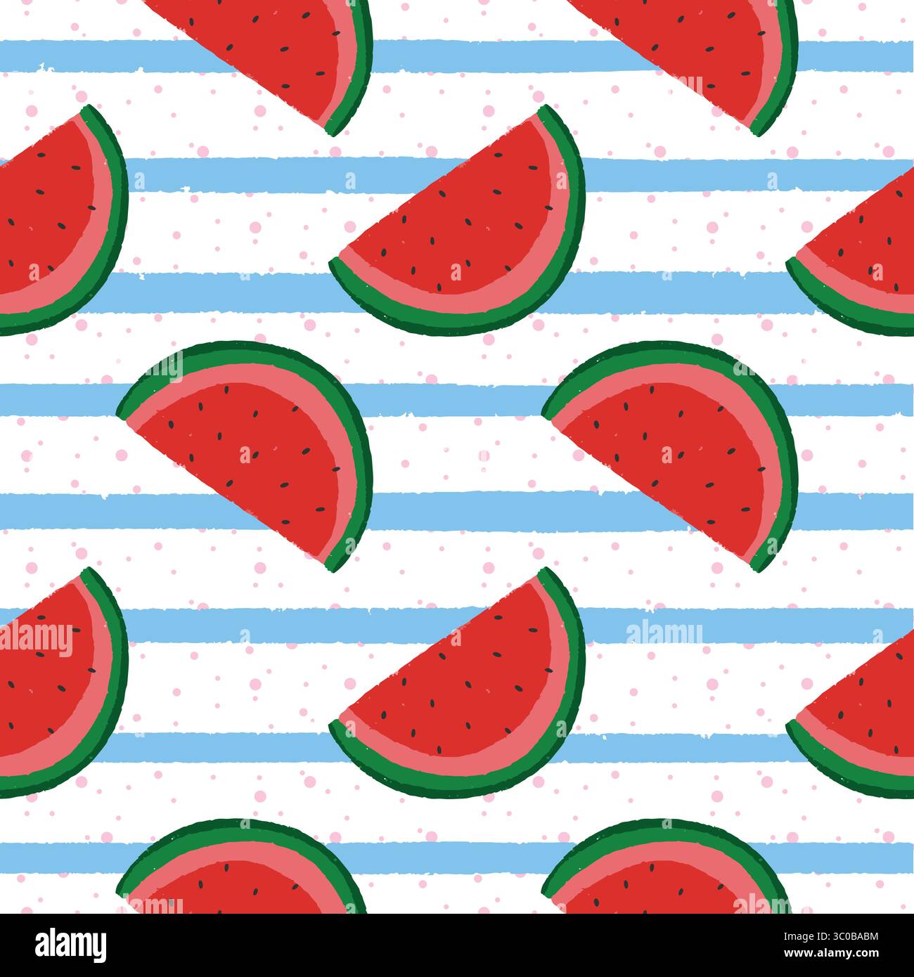 Watermelon on white and blue striped background seamless pattern Stock ...