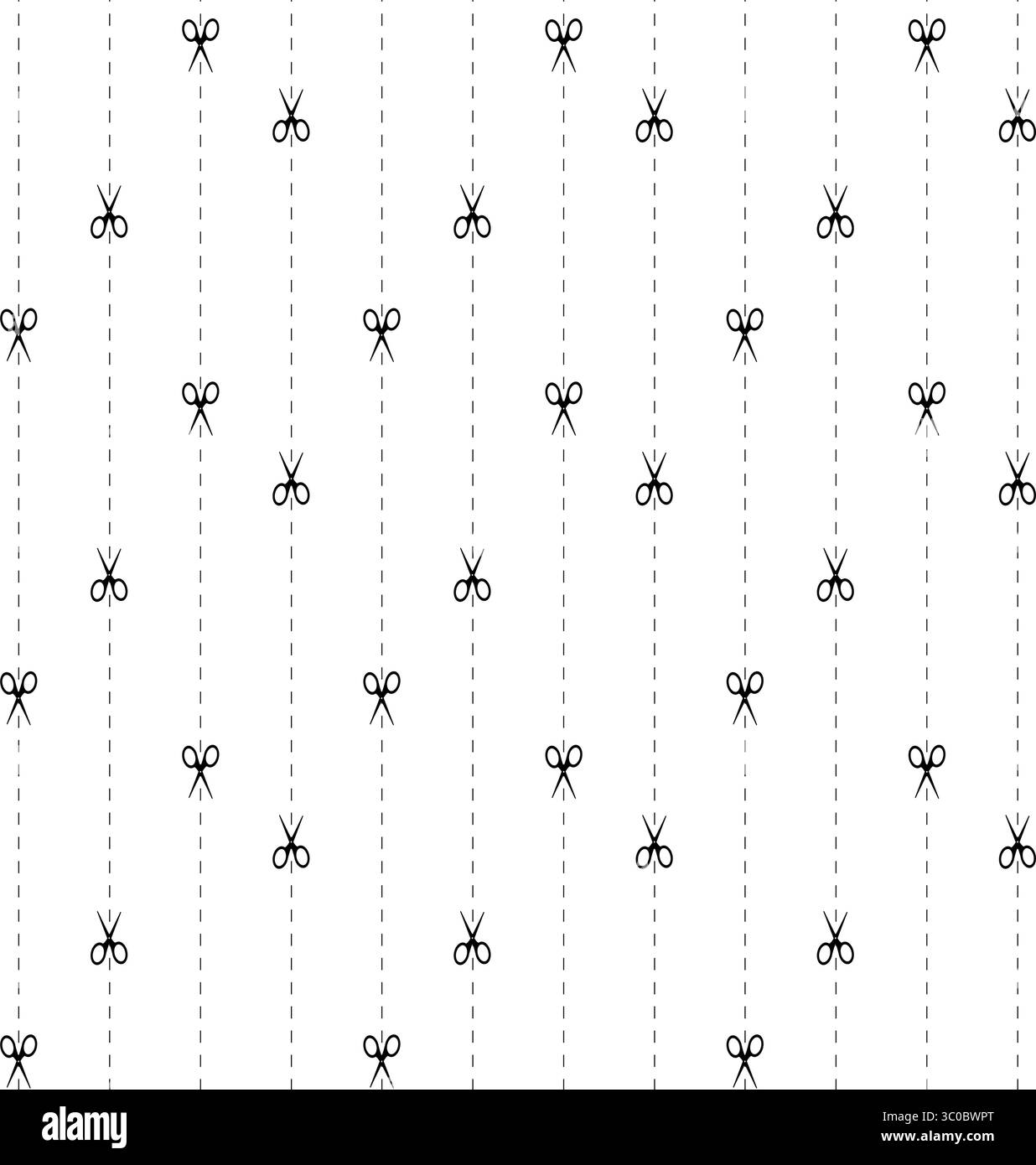 Cut here seamless pattern. Vector scissors with dotted lines, paper cut ...