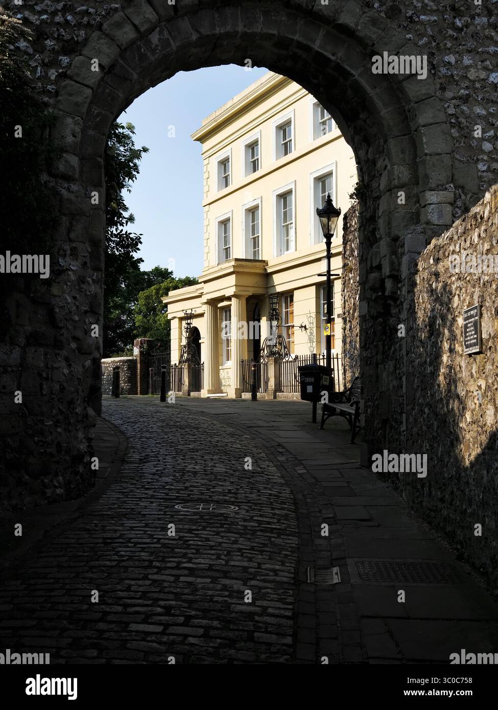 Castlegate House through the arch of the Barbican to Lewes Castle on ...