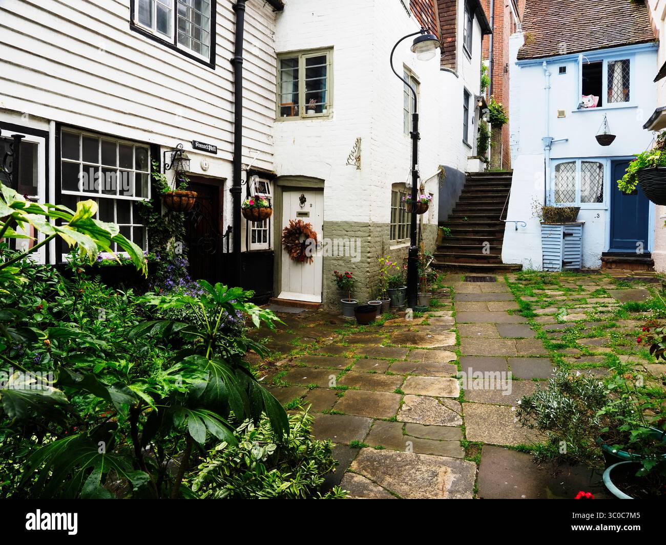 Sinnock Square on a rainy day in the Old Town Hastings East Sussex ...