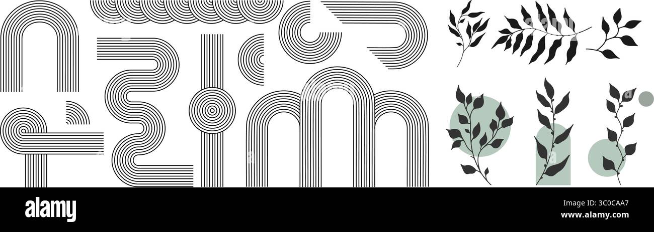 Zen arch set, simple line arch, botanical elements and geometric shapes ...