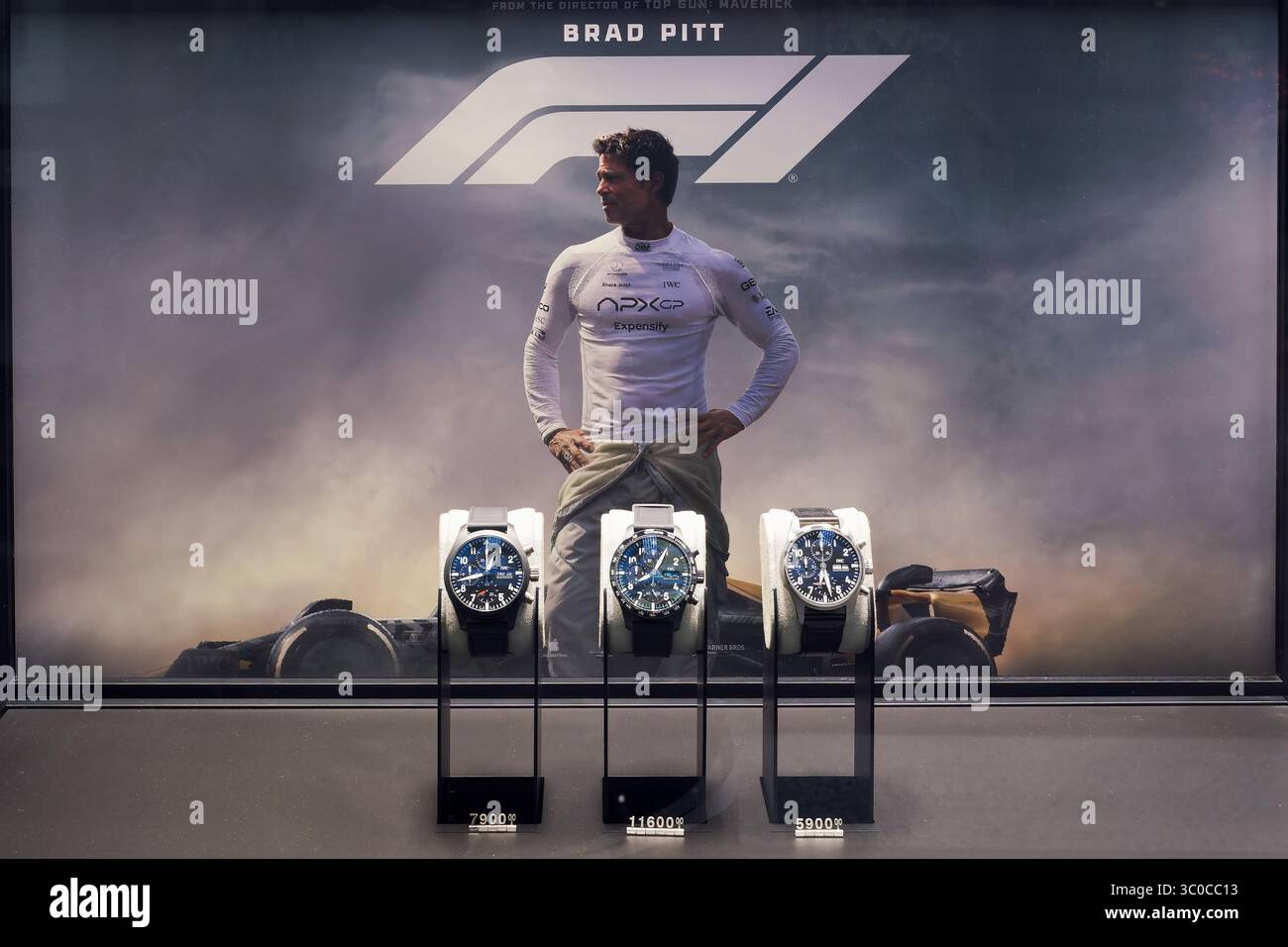 Brad Pitt poster at a window showcase advertising high-end racing ...