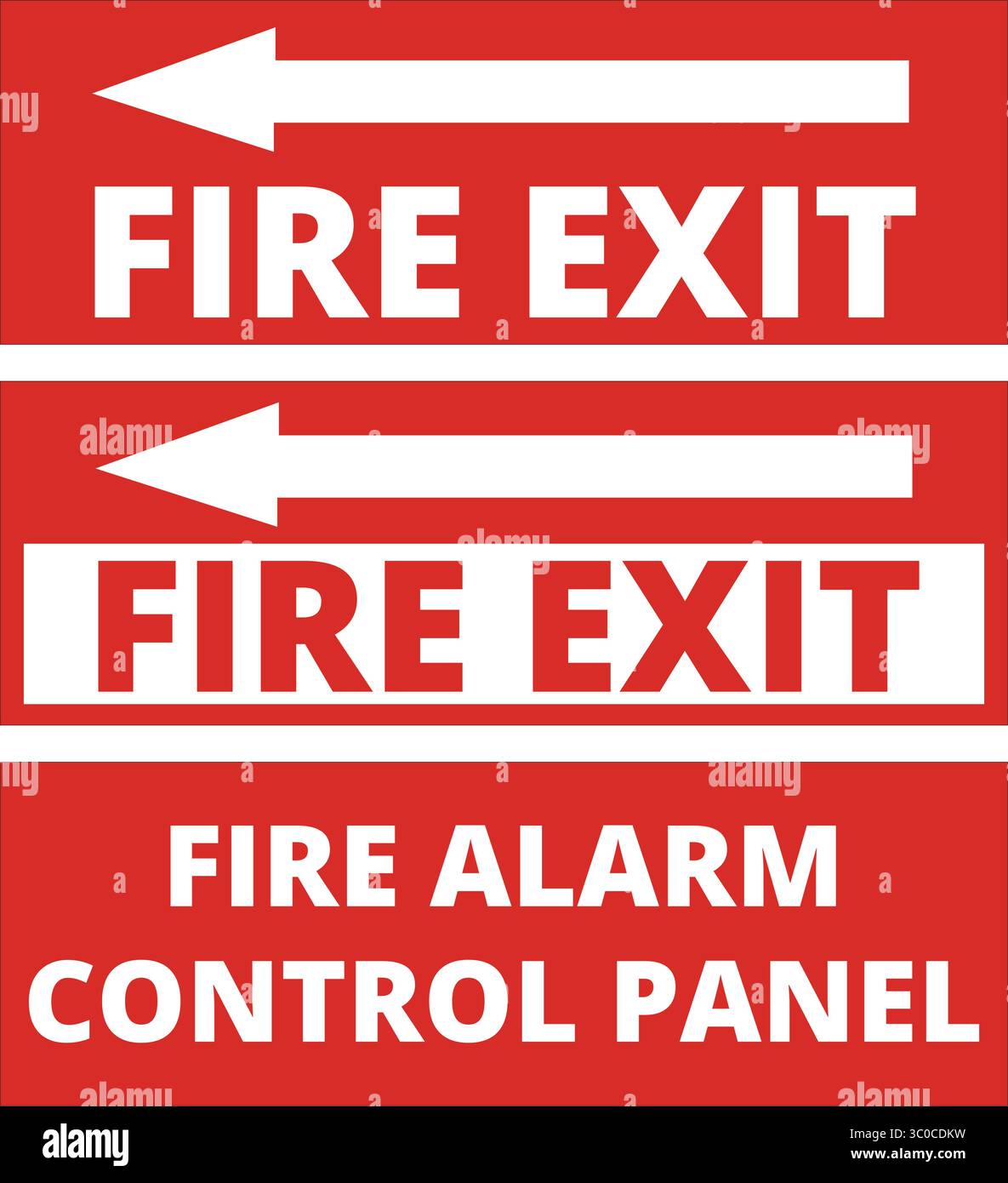 Red and white fire exit and fire alarm control panel signs Stock Vector ...