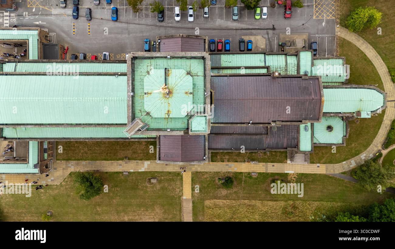 Aerial view of the Guildford Cathedral's weathered copper roofs and ...