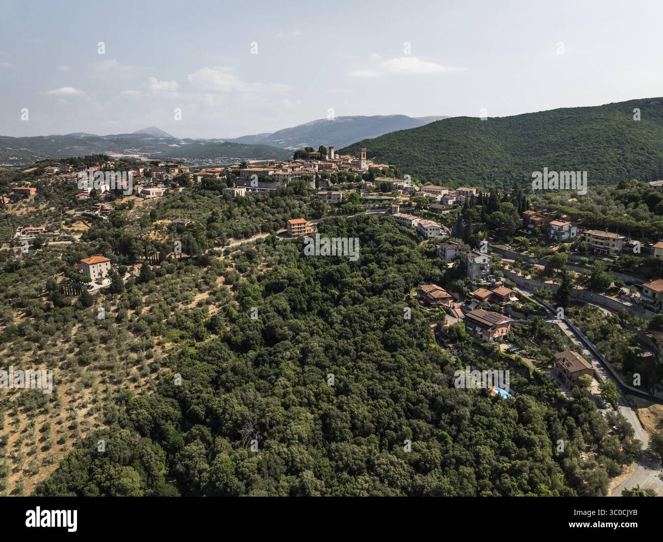 Aerial view of the old town sitting majestically atop a hill, a ...