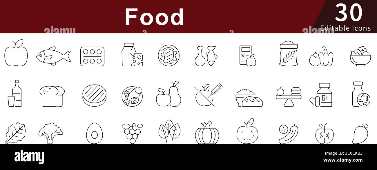 Food Line Editable Icons Set for Cooking, Restaurant, Kitchen, and ...