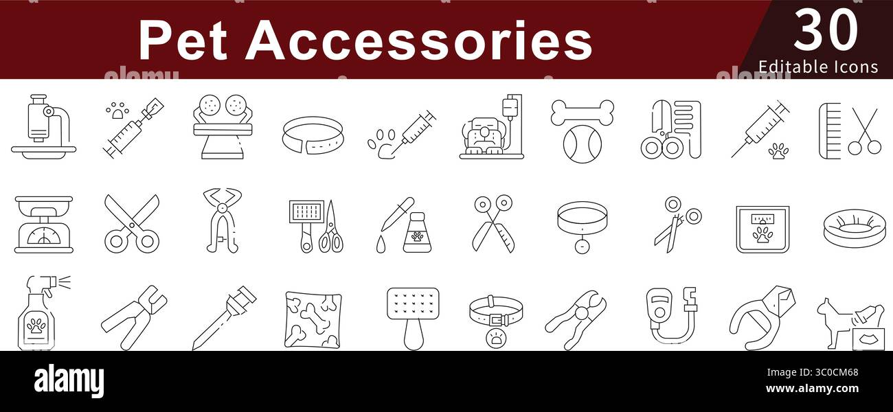 Pet Accessories Editable Line Icons Set for Dog, Cat, Animal, and Pet ...