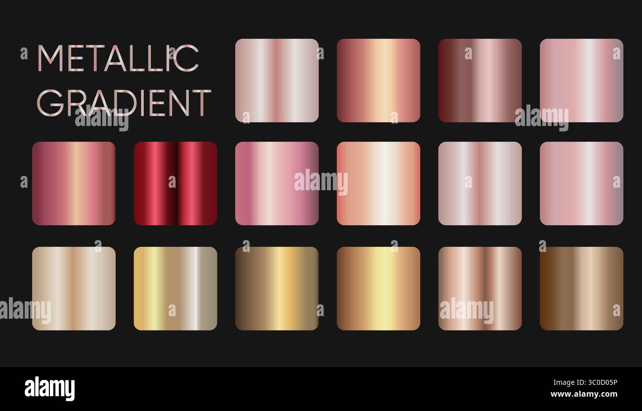 Set of elegant metallic swatches in rose gold, red, bronze and ...