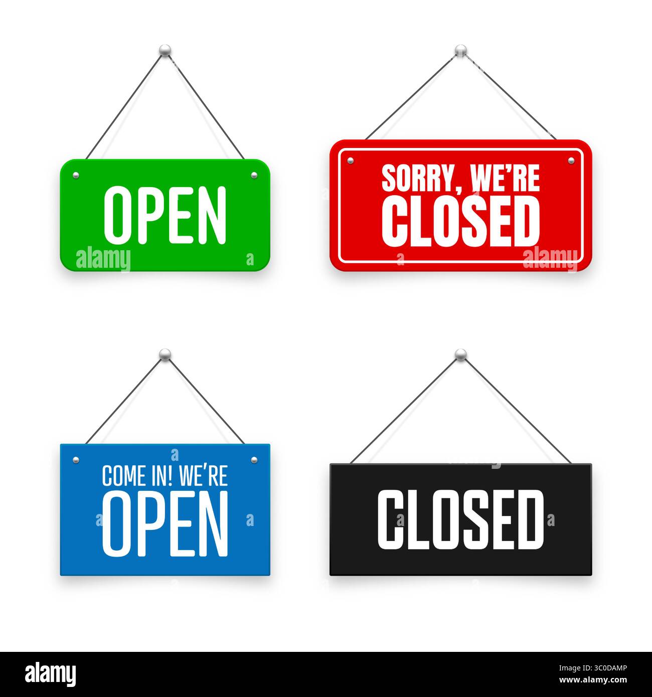 Realistic open or closed hanging signboards. Vintage door sign for cafe ...