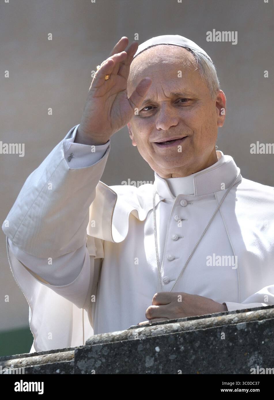 ROME, ITALY - JULY 20: Pope Leo XIV looks out the window of Villa ...