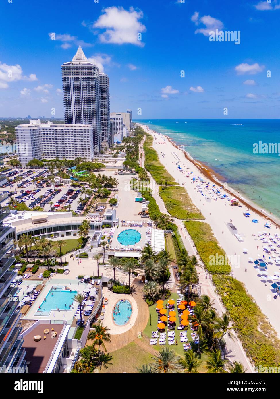 Beach hotels Miami. Aerial photo 2025. View of oceanfront resorts Stock ...