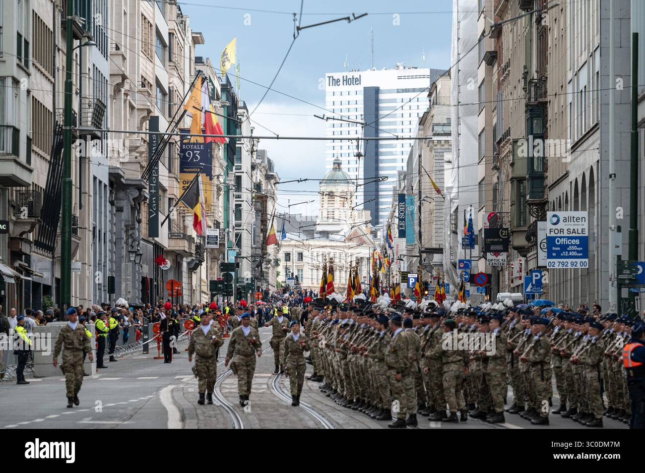 Preparation of the military parade at the National Holiday in Brussels ...