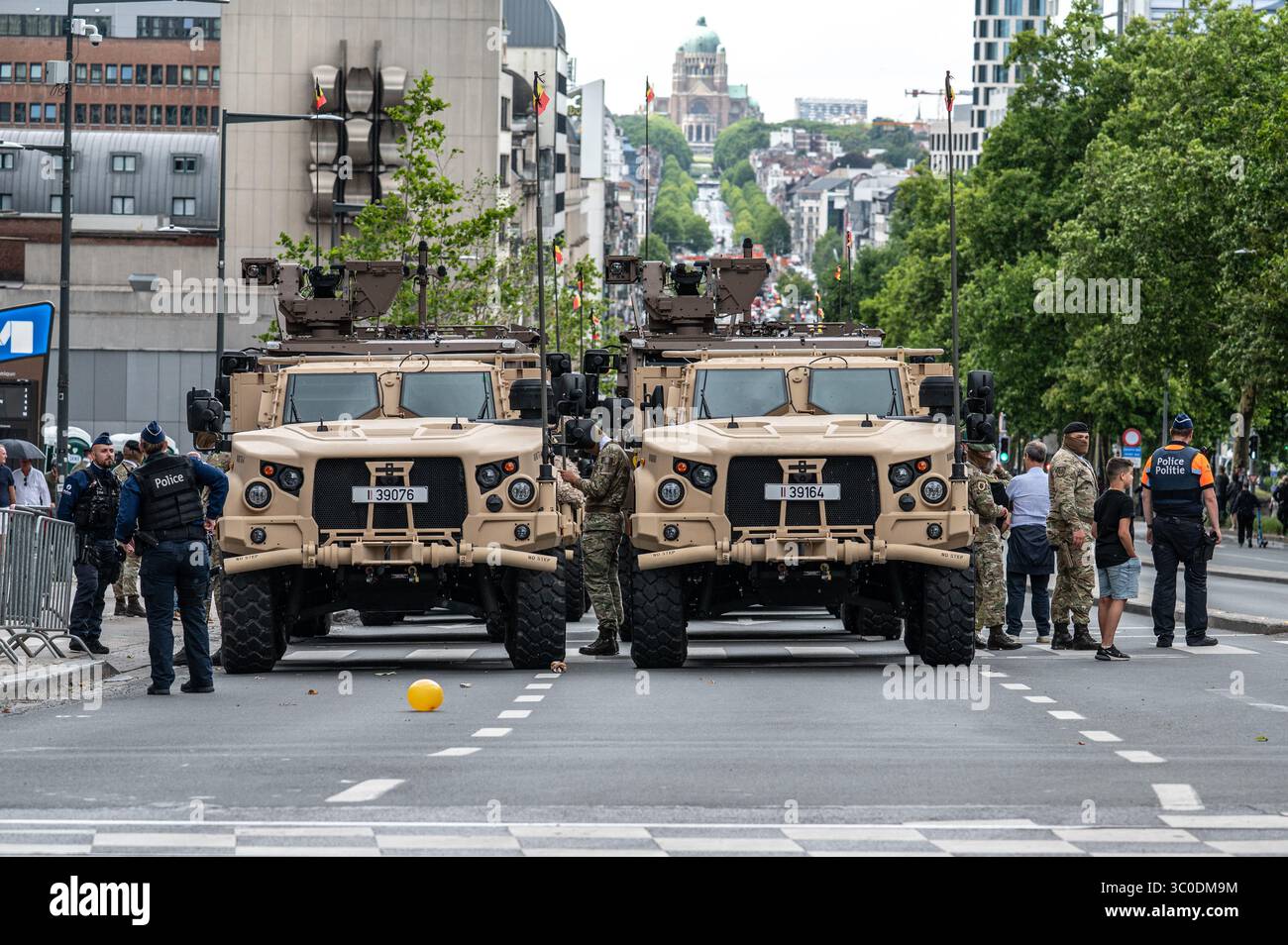Preparation of the military parade at the National Holiday in Brussels ...